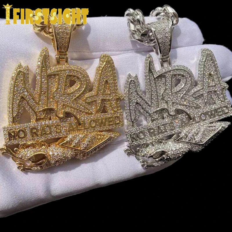 Iced Out Bling Cubic Zirconia Letter NO RATS ALLOWED A Pendants ...