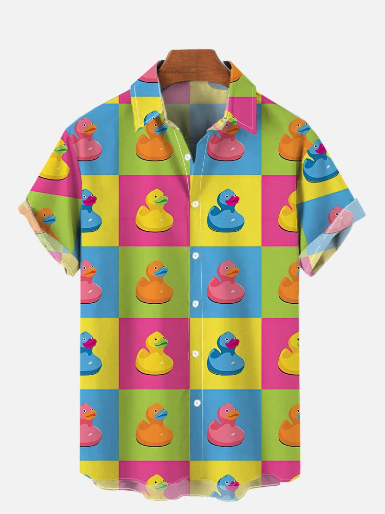 Unisex Men's Shirts 3D Prints Splicing Cartoon Cute Duck Printing Short ...
