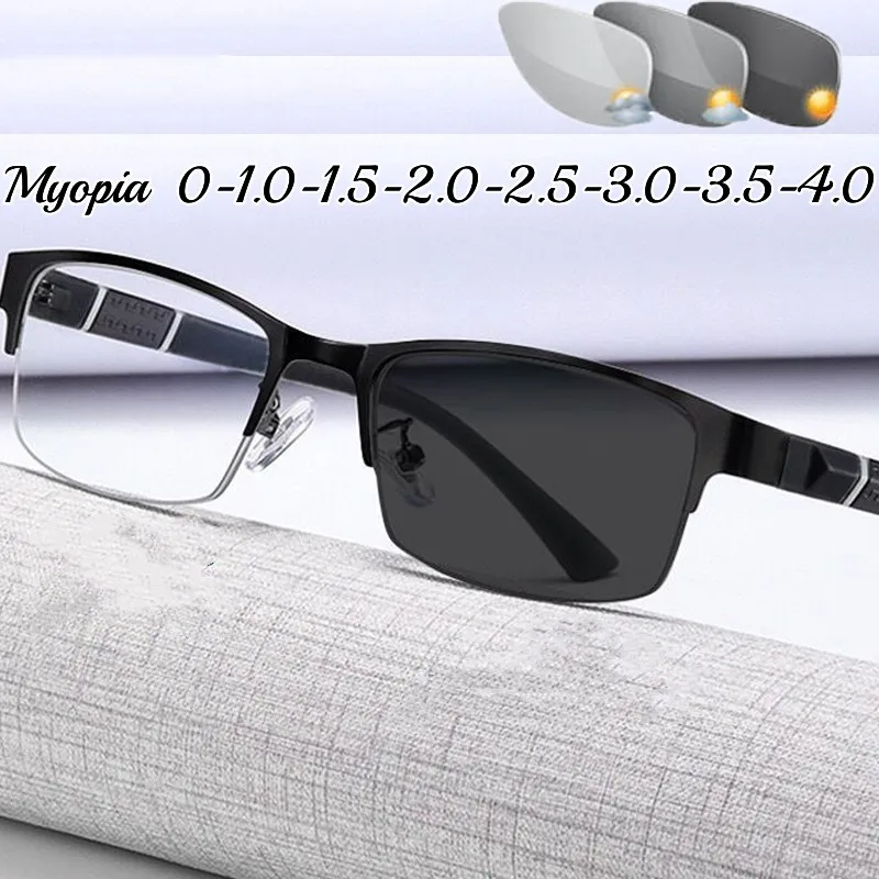Men-New-Photochromic-Myopia-Glasses-Fashion-Half-Frame-Metal-Business ...