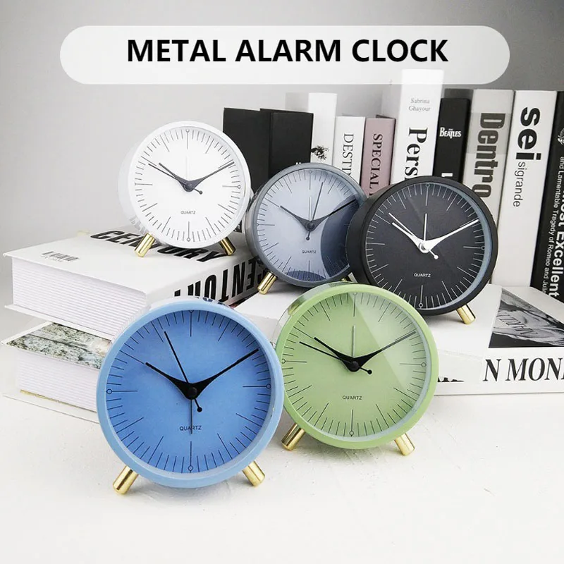 Desk-Alarm-Clock-Bedside-Quartz-Clock-with-Legs-Round-Shape-Metal-Shell ...