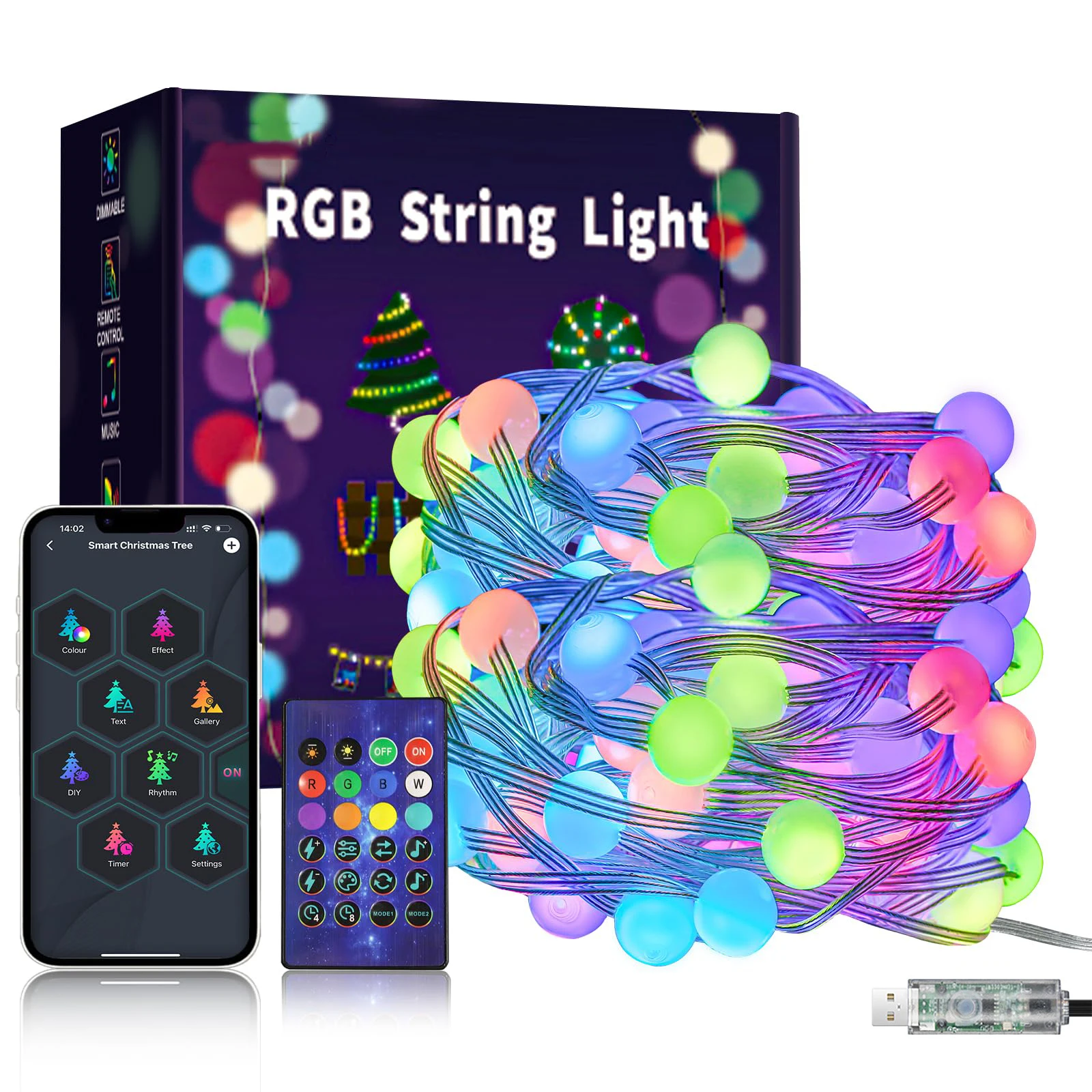 RGB-LED-Fairy-Lights-Globe-String-Smart-Addressable-USB-Garlands-with ...