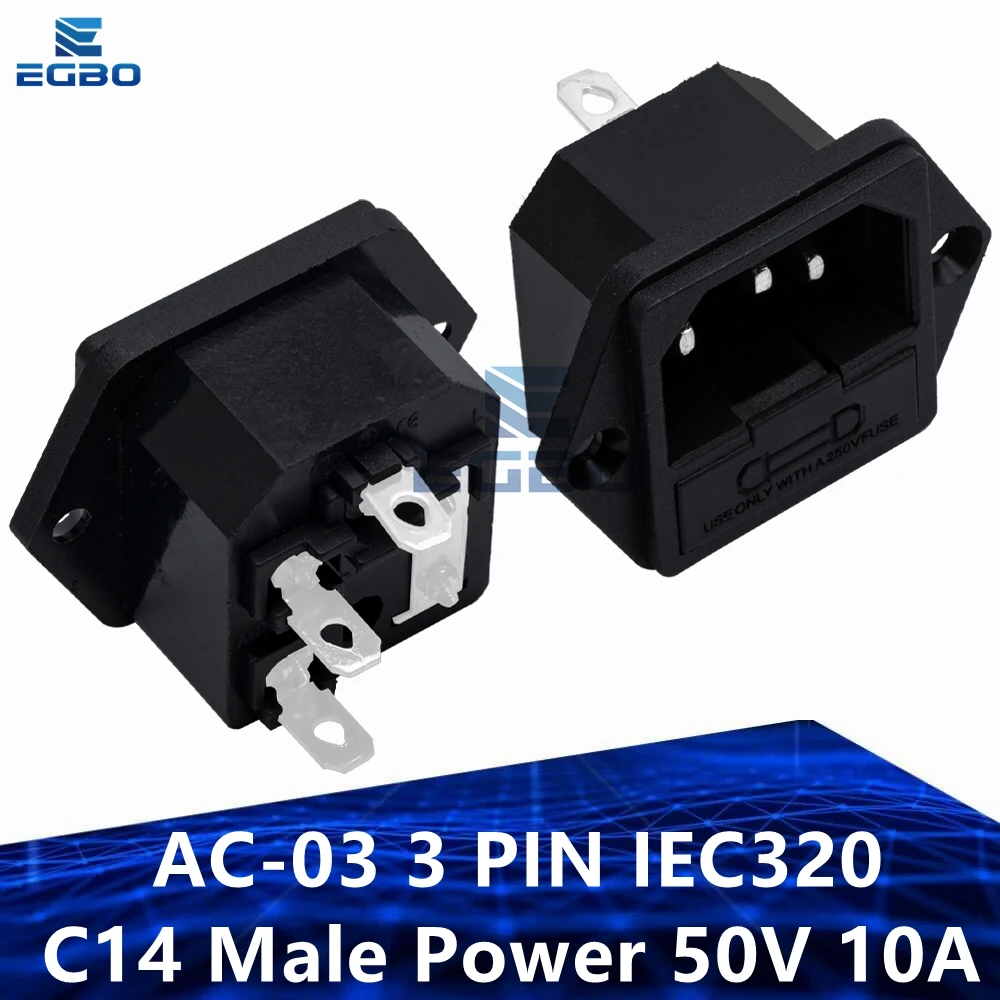 1-10PCS-AC-03-3-PIN-IEC320-C14-Male-Power-Cord-Inlet-AC-Power-Socket ...