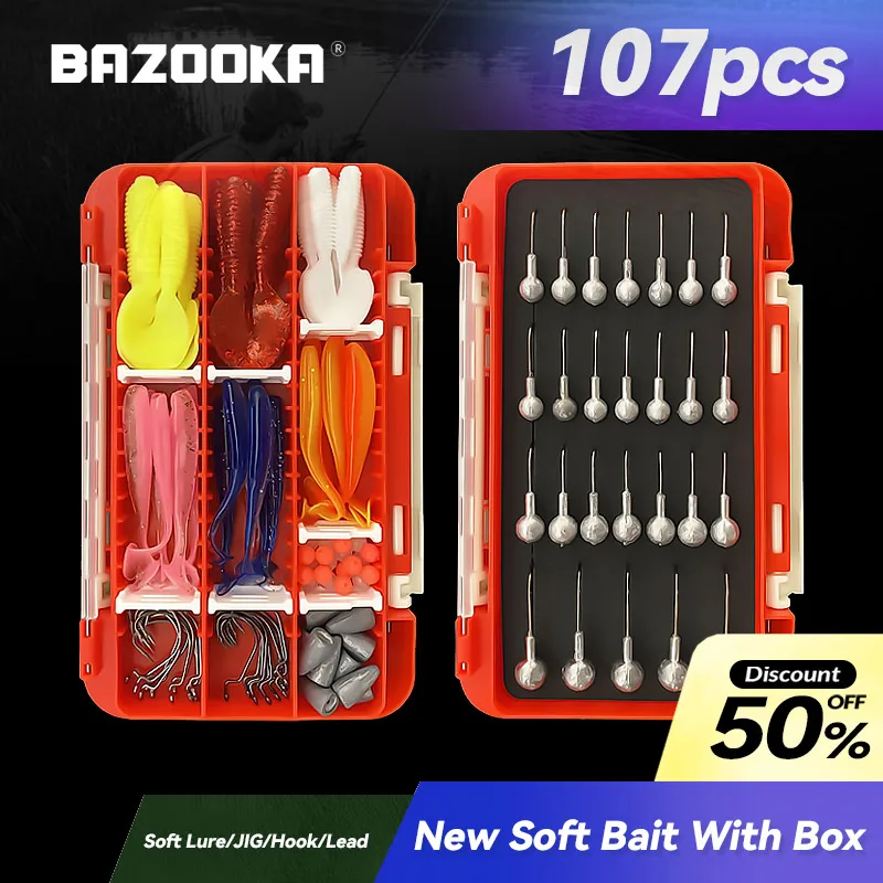 Bazooka Soft Lure Set Silicone Baits Kit Easy Shiner Shad Lead Fishing ...