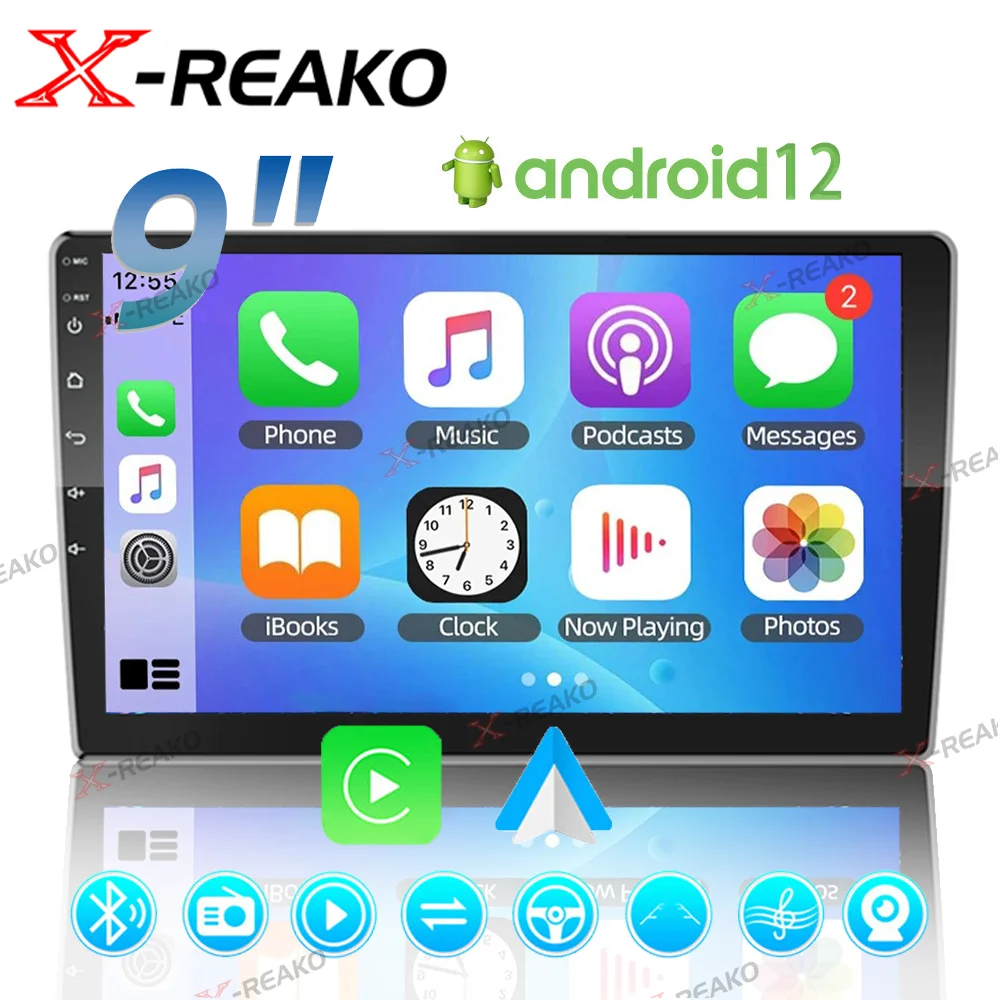 X REAKO 9 Inch Universal Carplay Car Radio Stereo Android 12.0 2 Din ...
