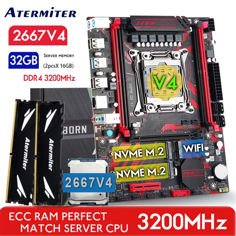 Atermiter X99 D4 Motherboard Kit Set with Xeon E5 2667 V4 CPU LGA 2011 ...