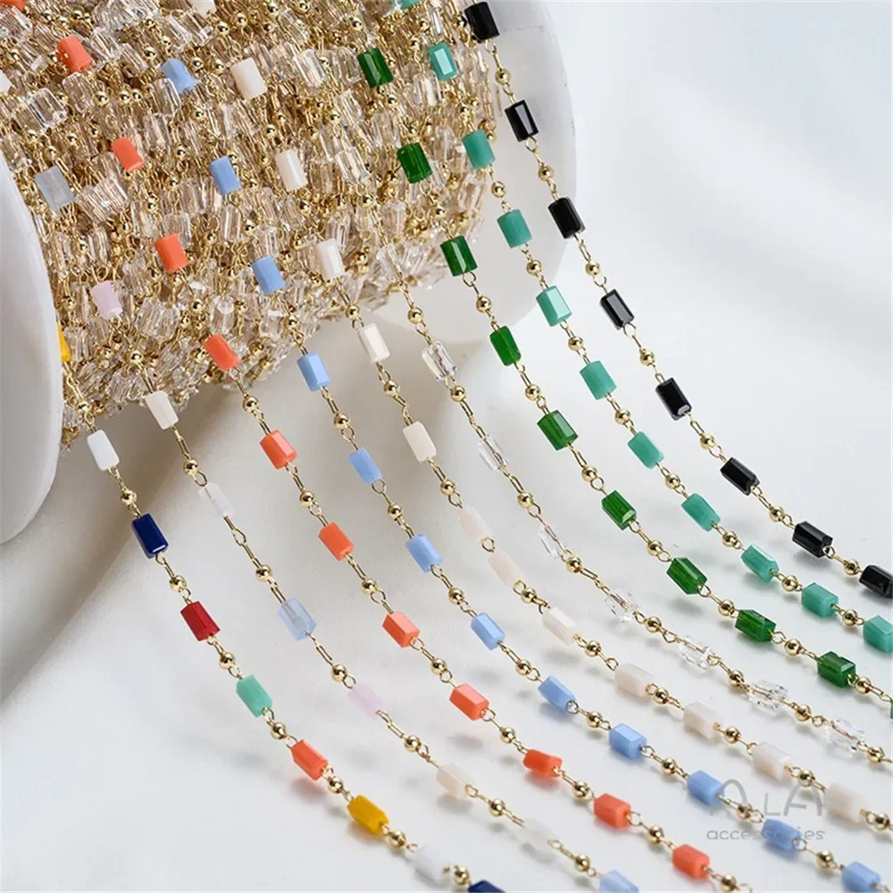 14K Gold-wrapped Colored Crystal Long Cylindrical Square Tube Loose ...
