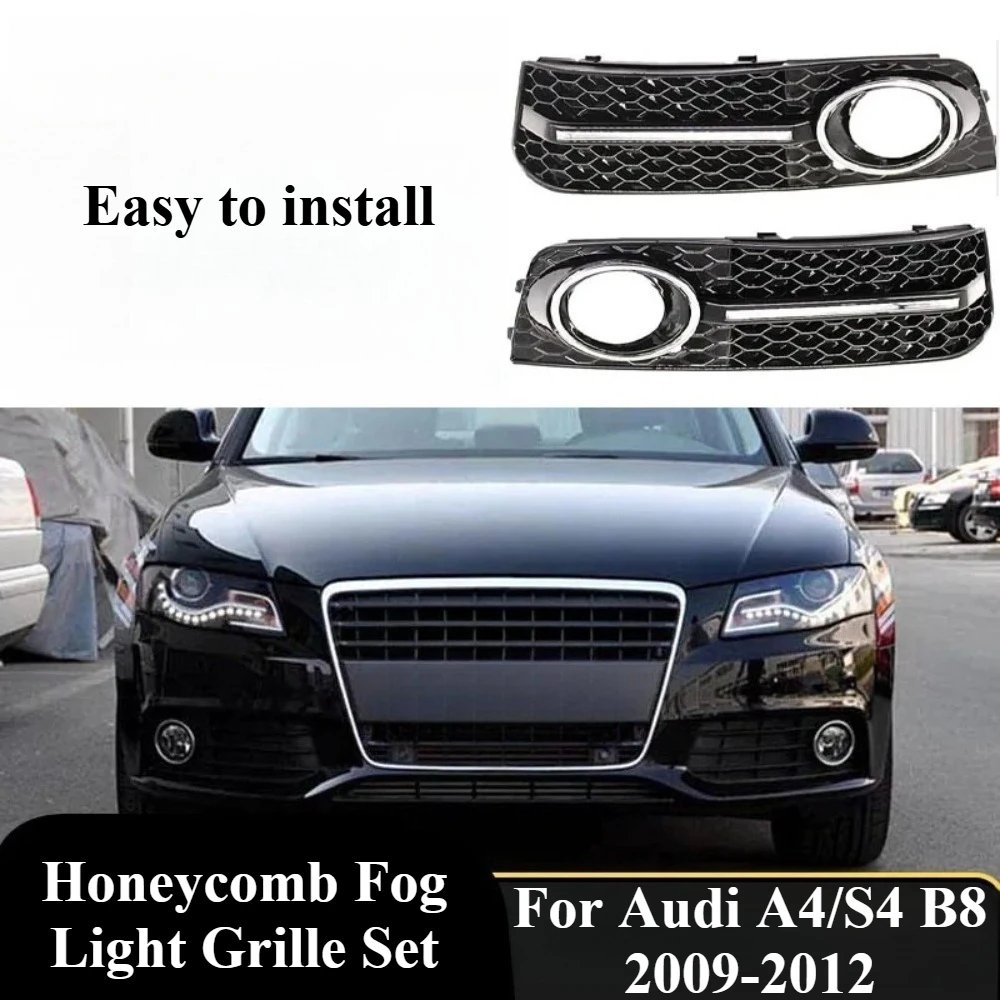 For Audi A4/S4 B8 2009-2012 - Gloss Black ABS Honeycomb Fog Light ...