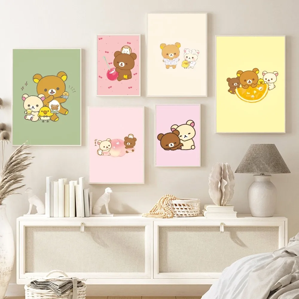 1pc Cute Cartoon Rilakkuma Poster Self-adhesive Art Poster Waterproof ...
