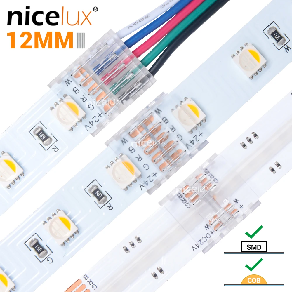 12mm-Width-5-Pin-LED-Strip-RGBW-Connector-L-Shape-Solderless-LED-Power ...