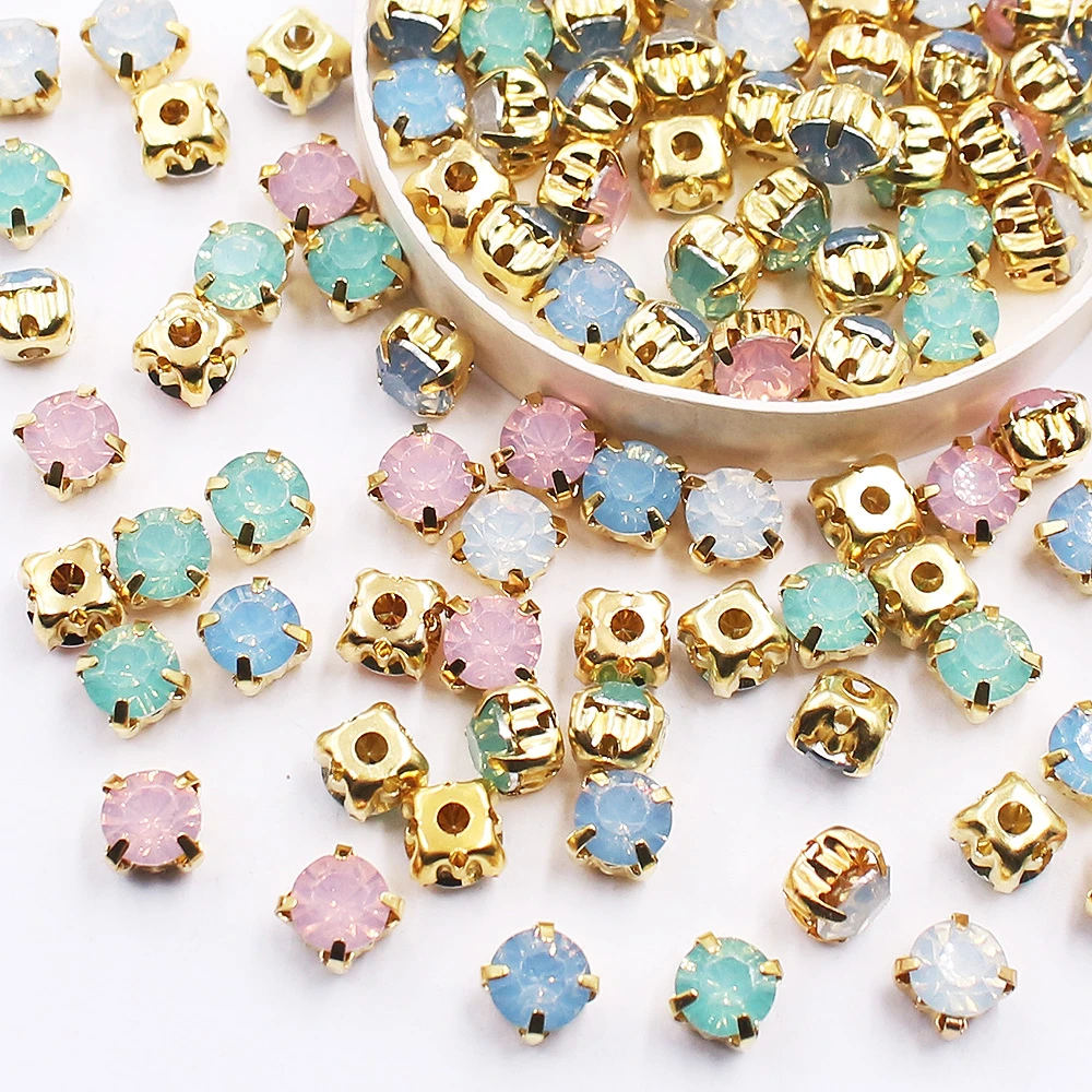 100PCS 3mm 6mm Gold Claw Rhinestones Flatback Round Resin Crystals ...