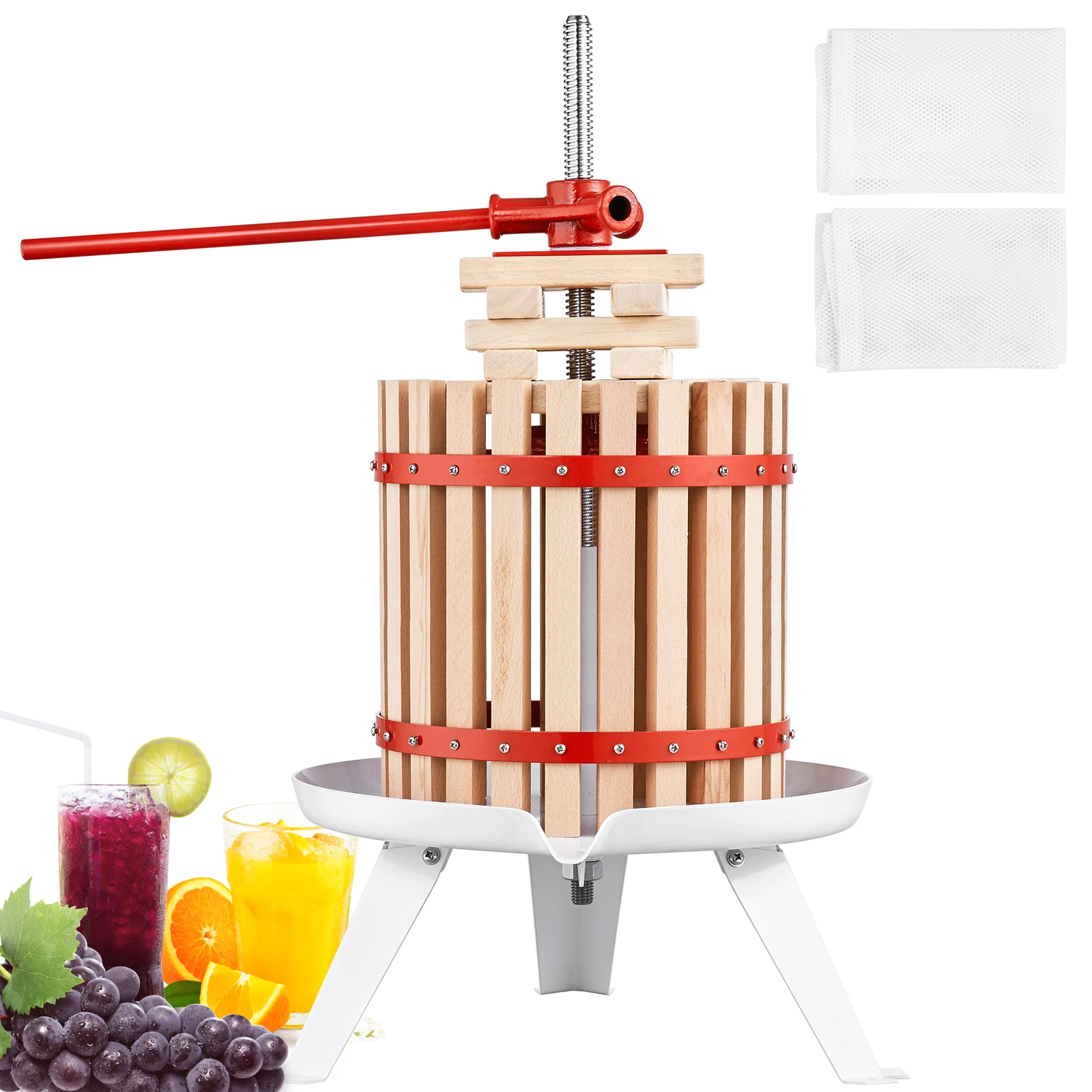 VEVOR-6L-12L-18L-Fruit-Wine-Press-Solid-Wood-Basket-Manual-Juice-Maker ...