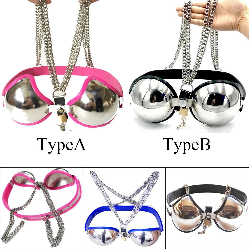 Stainless-Steel-Silicone-Lockable-Bra-Chastity-Belt-Underwear-Breast ...
