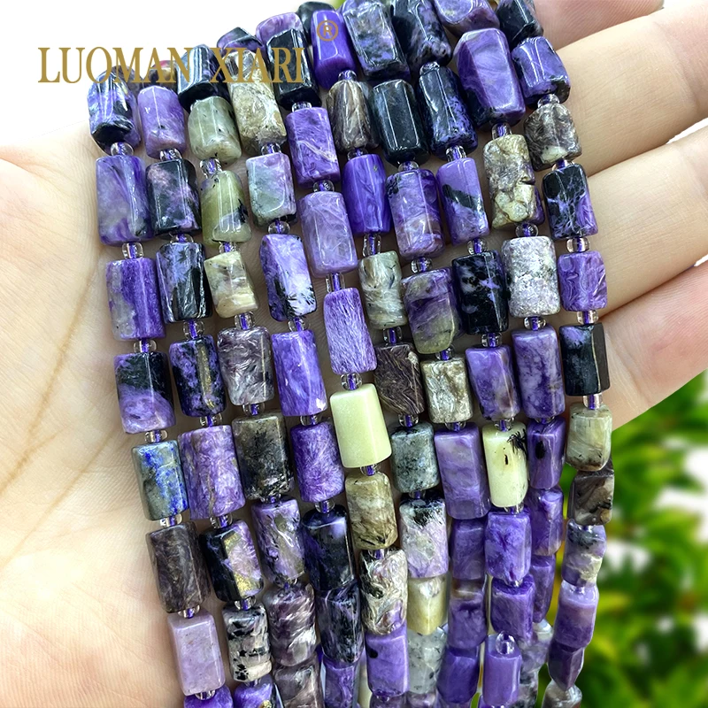 7-8mm Natural Stone Irregular Cylinder Charoite Loose Spacer Beads for ...