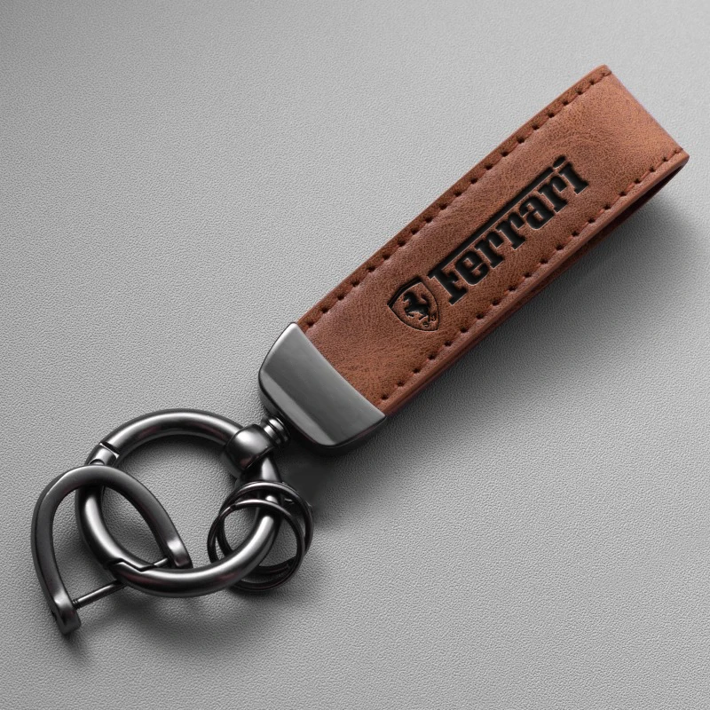 Metal Leather Ferrari Emblem Car Keychain Keyring Key Pendant For ...