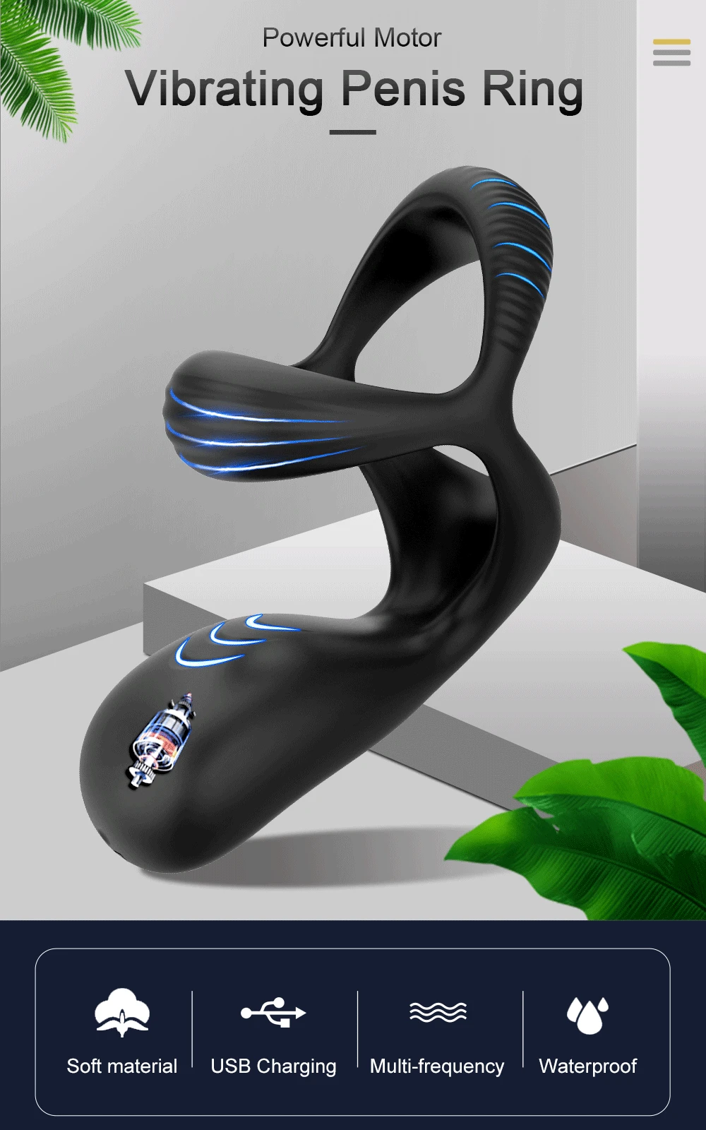 3 In 1 Vibrating Cock Ring Male Vibrator Penis Ring Delay Ejaculation Cockring Perineum