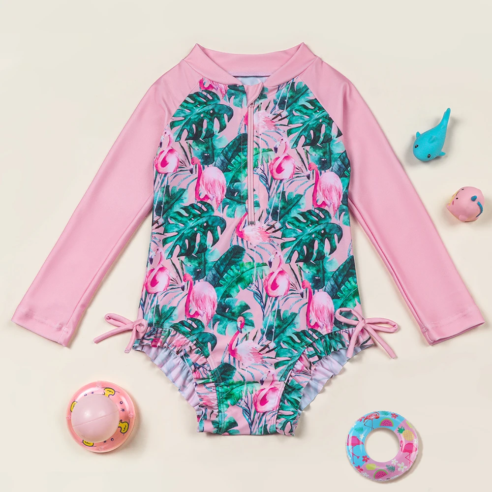 Swimming-Costumes-for-Kids-Girls-Long-Sleeve-Flamingo-Swimwear-One ...