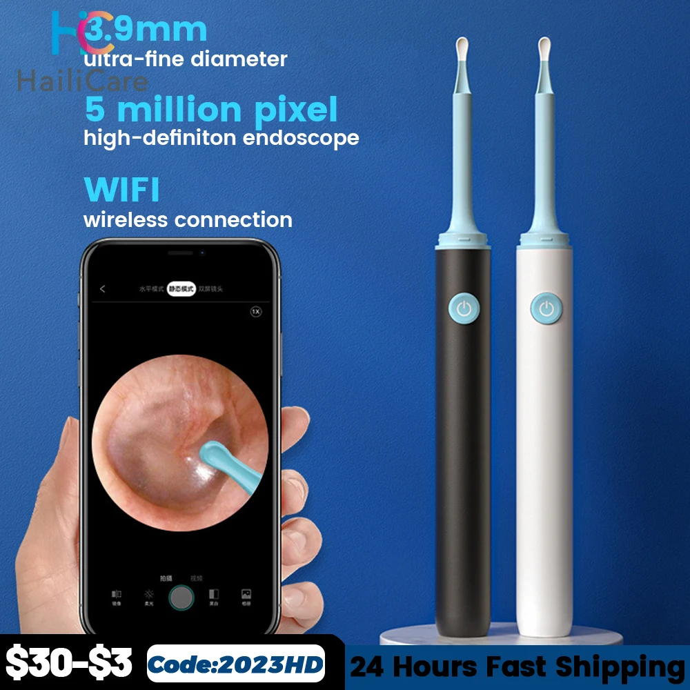 3.9mm Wireless WiFi Ear Pick Otoscope Camera Borescope Luminous Ear Wax ...