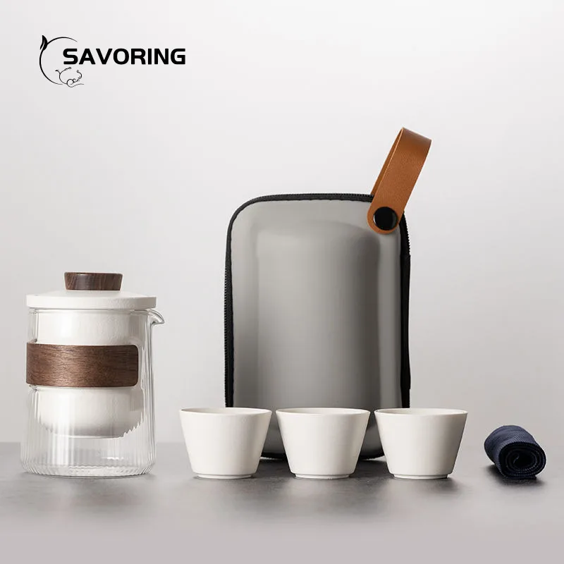 Simple Chinese Ceramic Tea Set 1 Pot 3 Cups With Bag Travel Tea Set ...