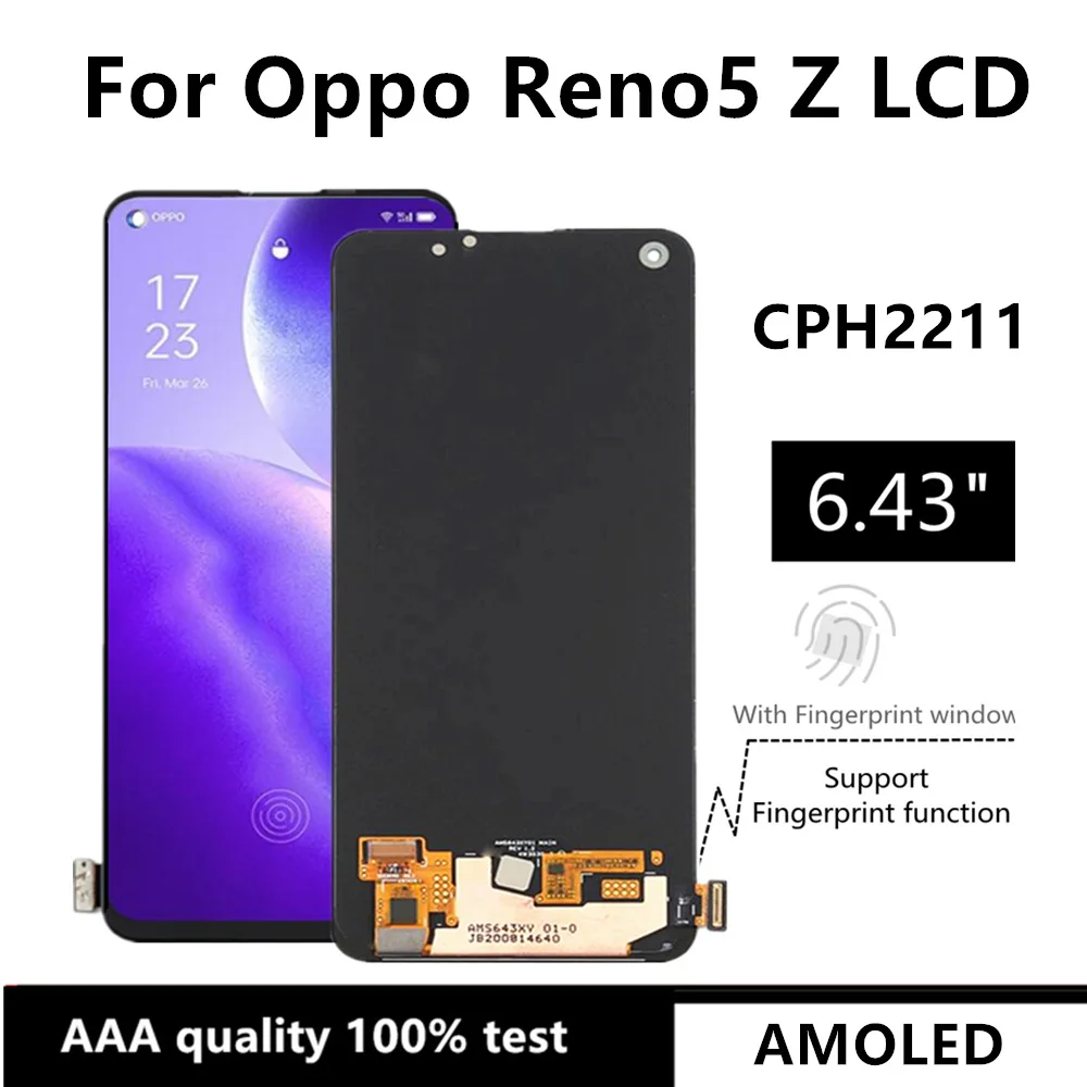 6.43'' AMOLED For Oppo Reno5 Z LCD Display Screen Touch Panel Digitizer Assembly For OPPO Reno ...
