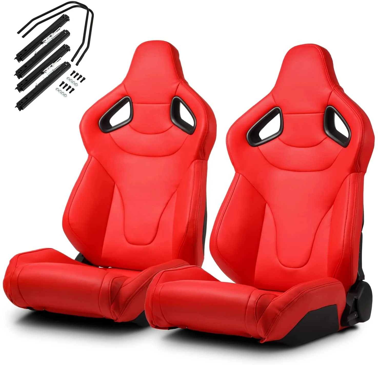 Universal-New-Recaro-Red-PVC-Leather-With-Double-Slider-Racing-Seat ...