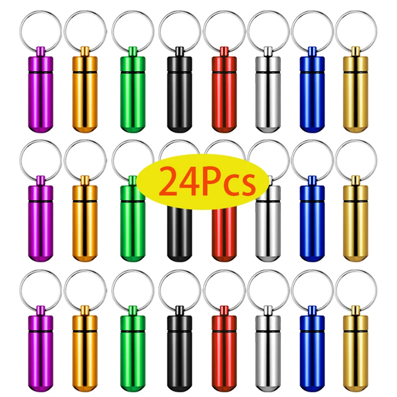 24Pcs-Aluminum-Keychain-Medication-Pill-Box-Waterproof-Portable-Mini ...