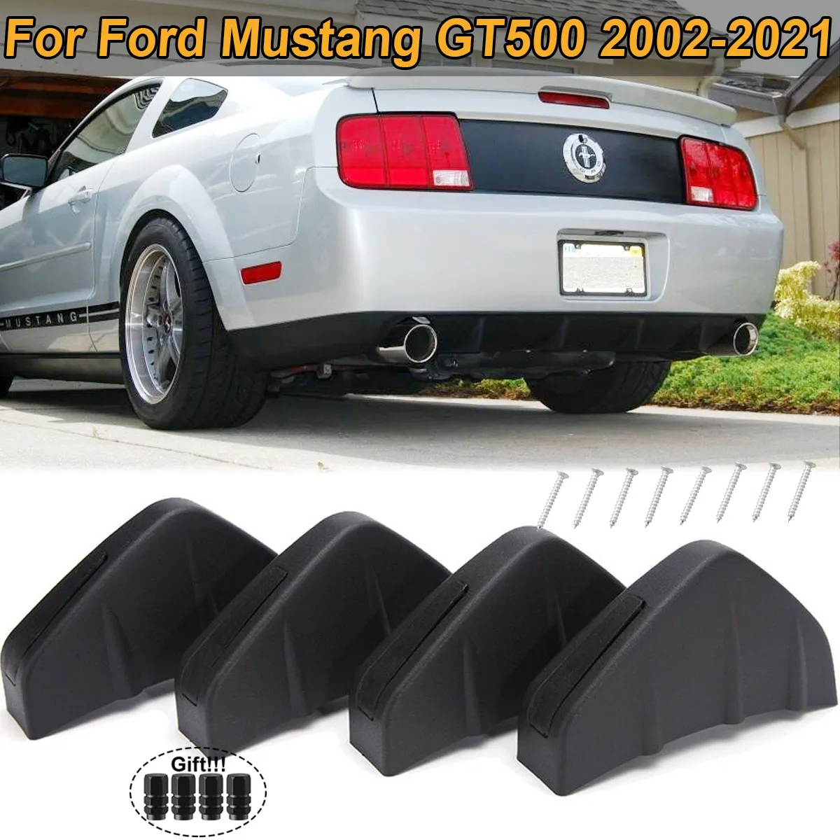 4PCS-For-Ford-Mustang-GT500-2002-2021-Rear-Bumper-Diffuser-Shark-Fins ...