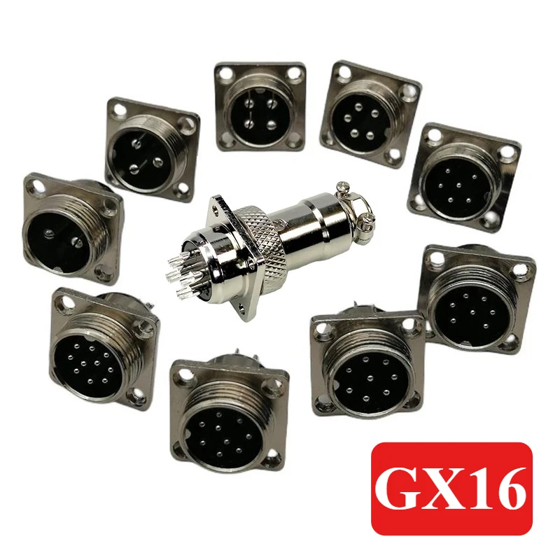 1Set GX16 2/3/4/5/6/7/8/9/10 Pin Male Female 16mm Square Flange Seat ...