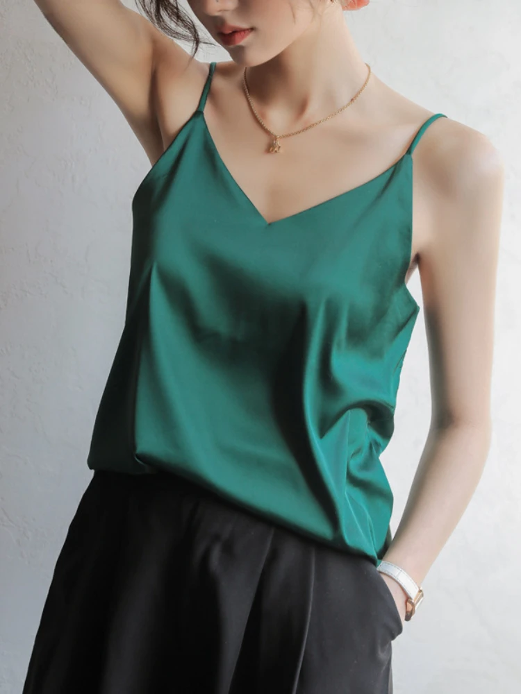 2022 Summer Fashion Silk Vest Tanks Women Basic Satin Sling Tops ...