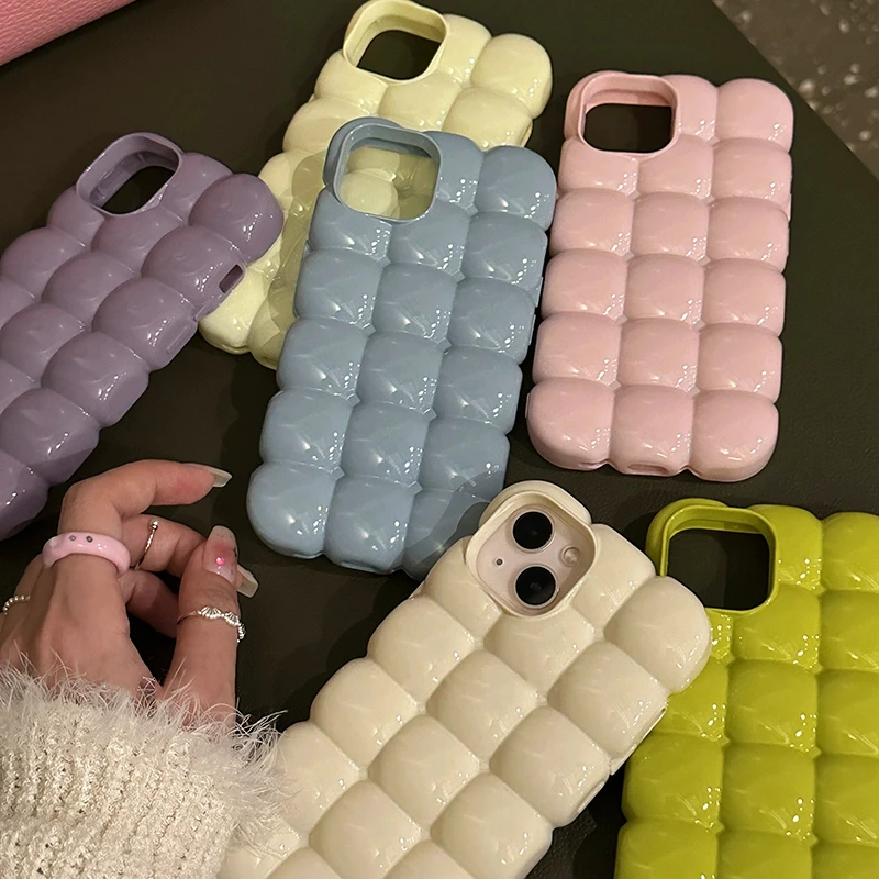 Korean-Cute-Candy-Color-Bulgy-Lattice-Phone-Case-For-iPhone-14-13-12-11 ...