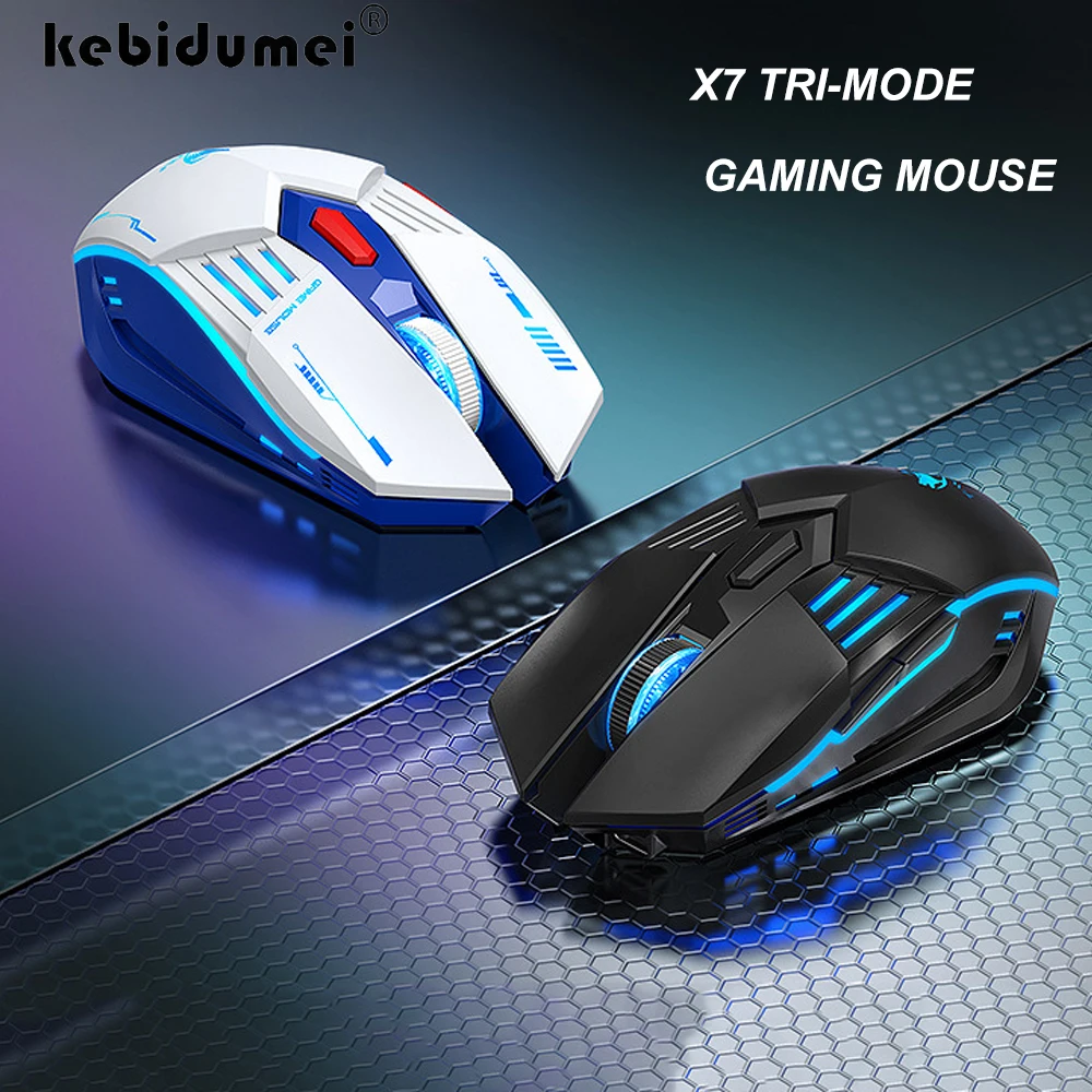 X7 Tri-mode Wireless Mouse Bluetooth+2.4G+Wired Gaming Mouse RGB ...