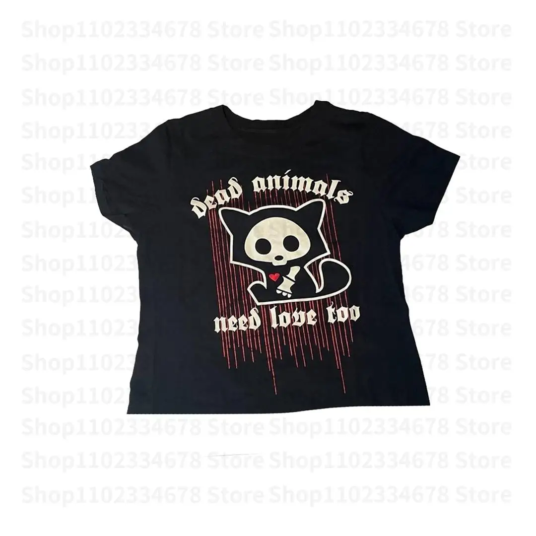 Punk-Gothic-Skull-Streetwear-Women-Tees-Casual-90s-Vintage-Grunge ...