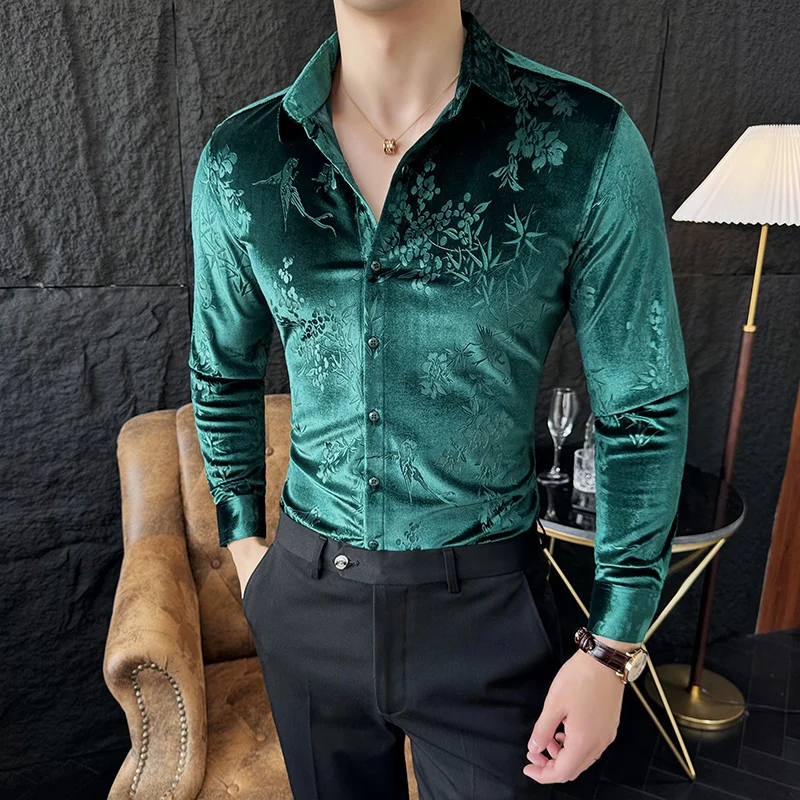Luxury-Velvet-Velvet-Shirt-Men-2024-Spring-Slim-Casual-Dress-Shirts ...