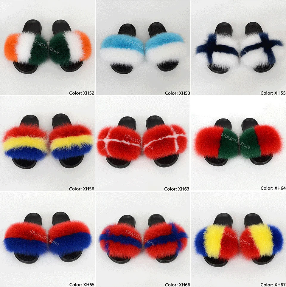 Pantoufles de luxe en vraie fourrure de renard pour femmes été vente en ...