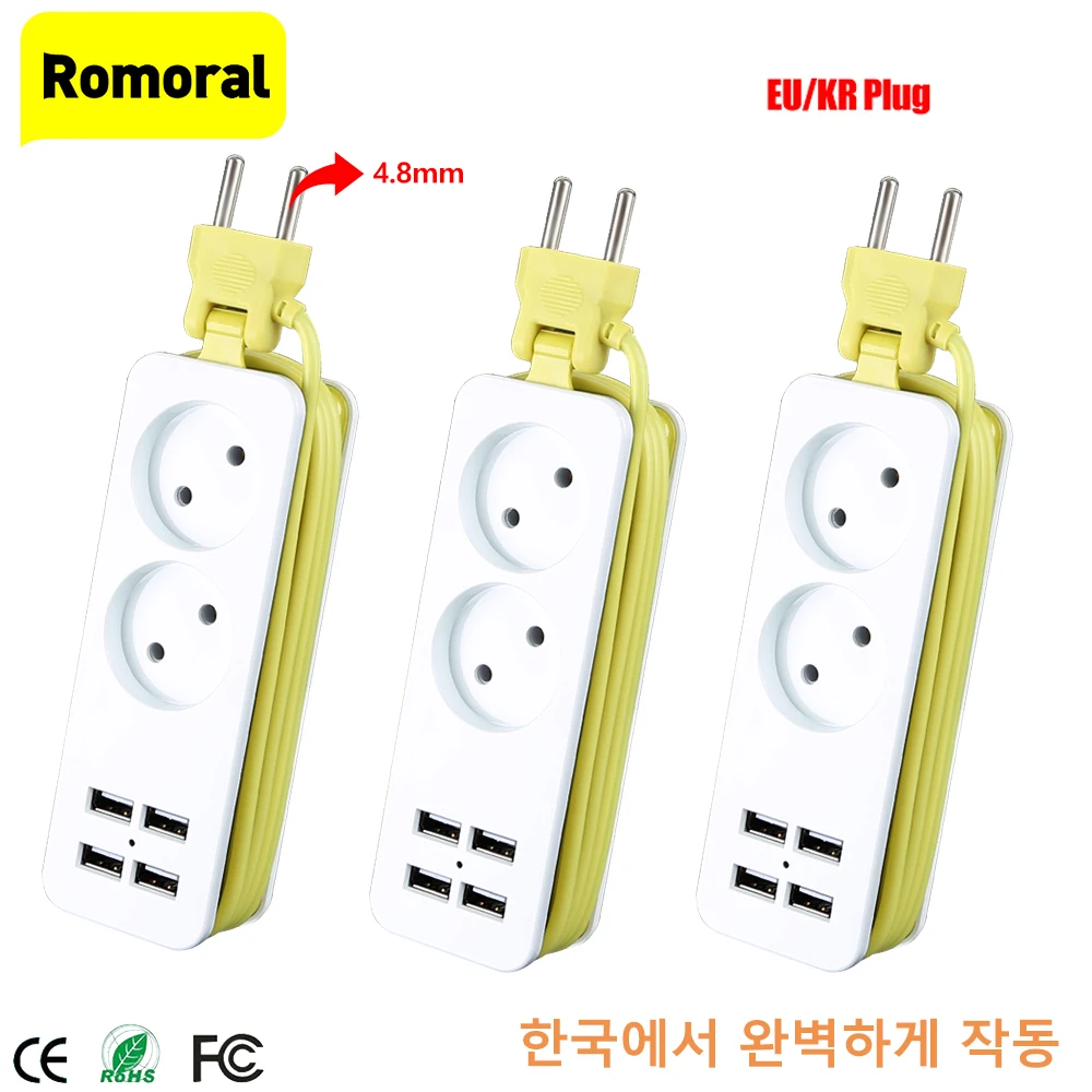 4.8mm Power Strip Multiprise EU KR 2AC 4USB 1200W Overload Protector ...