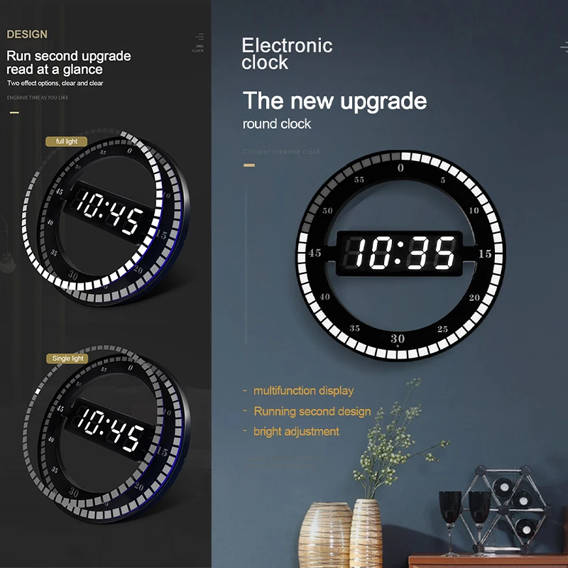 Round-3D-LED-Wall-Digital-Clock-2-Modes-Jump-Second-Luminous-Clock-4 ...