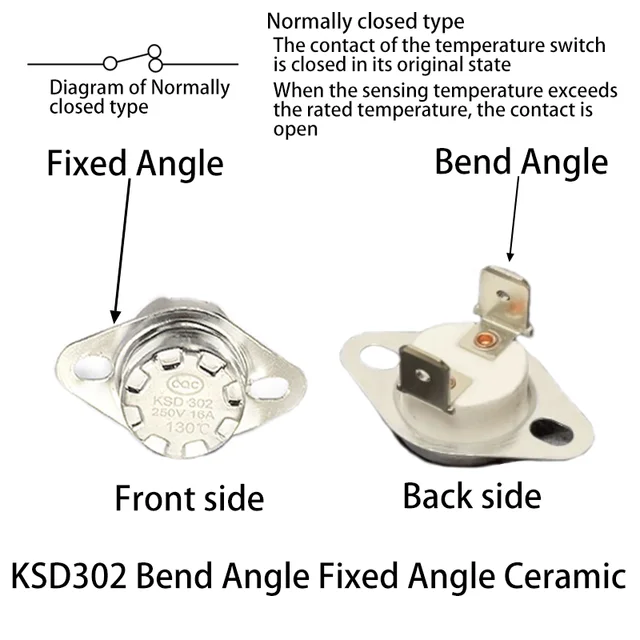 KSD301 302 10A 16A 250V 40-300degree Ceramic Normally Closed Open Temperature Switch Thermostat ...