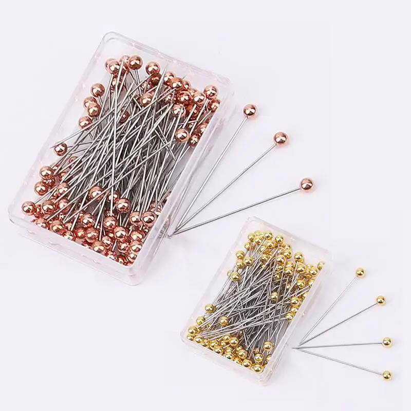 100Pcs/Box Colorful Round Pearl Head Needles Stitch Straight Push ...