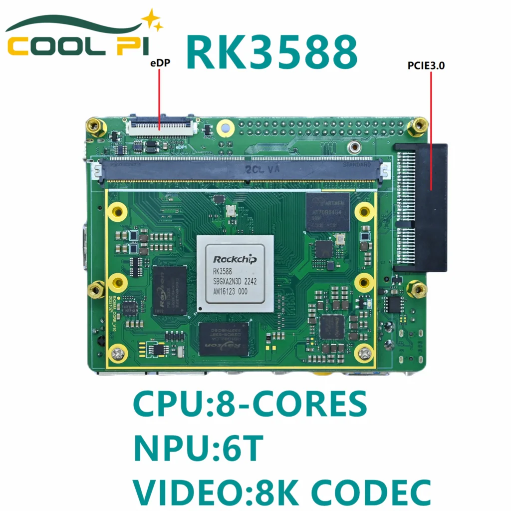 CoolPi CM5 RK3588 8G+64G Board with Cooling Fin;Open Source Code, CPU 8 cores, NPU 6.0 TOPs,GPU ...