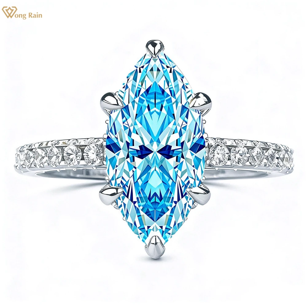 Wong Rain 925 Sterling Silver Marquise Cut 6*12 MM Aquamarine High ...