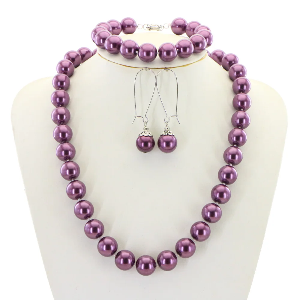 Purple Earrings Necklace Set | Purple Pearl Necklace Set | Beads ...