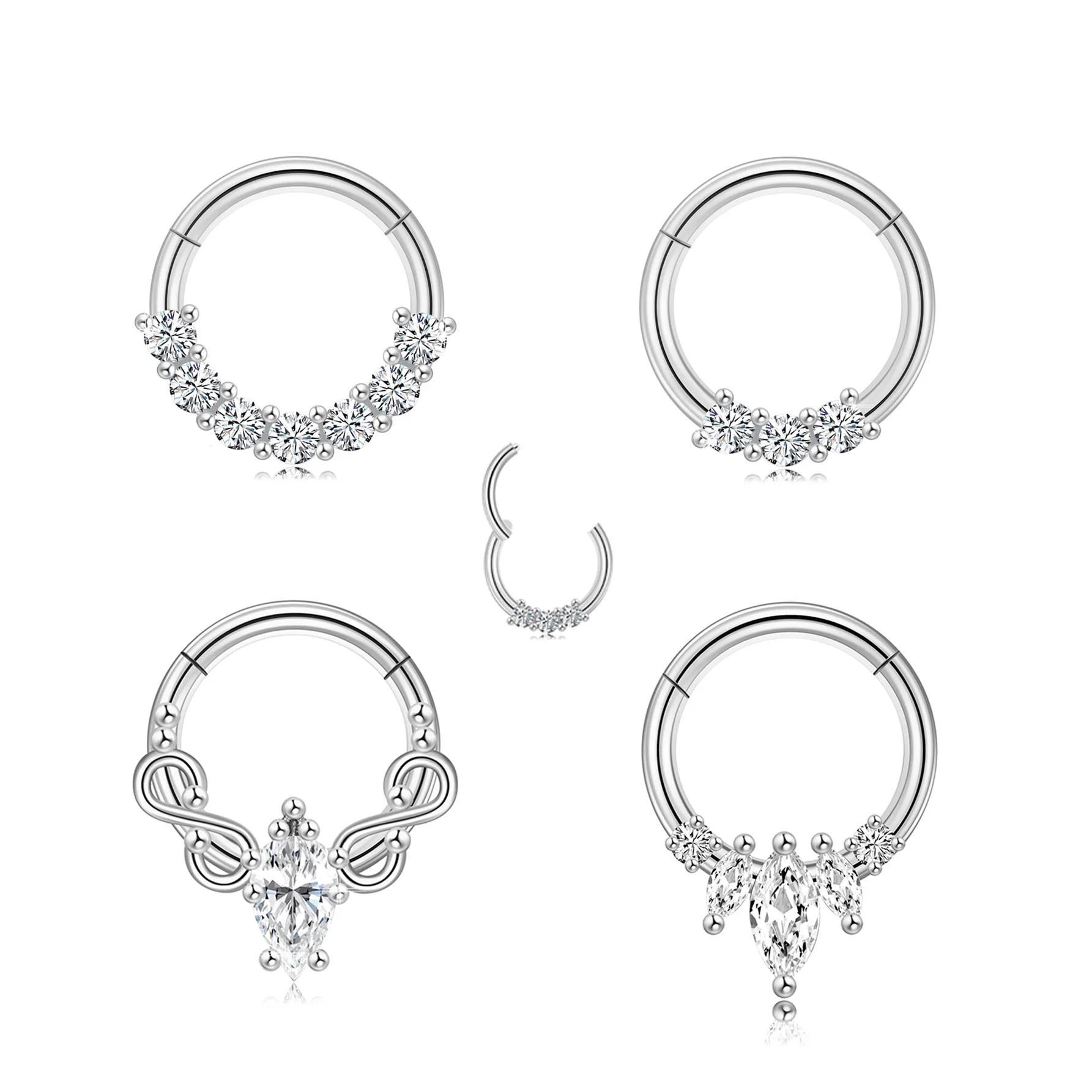 316L Surgical Steel Nose Ring Earrings Zircon Hight Segment Rings Open ...