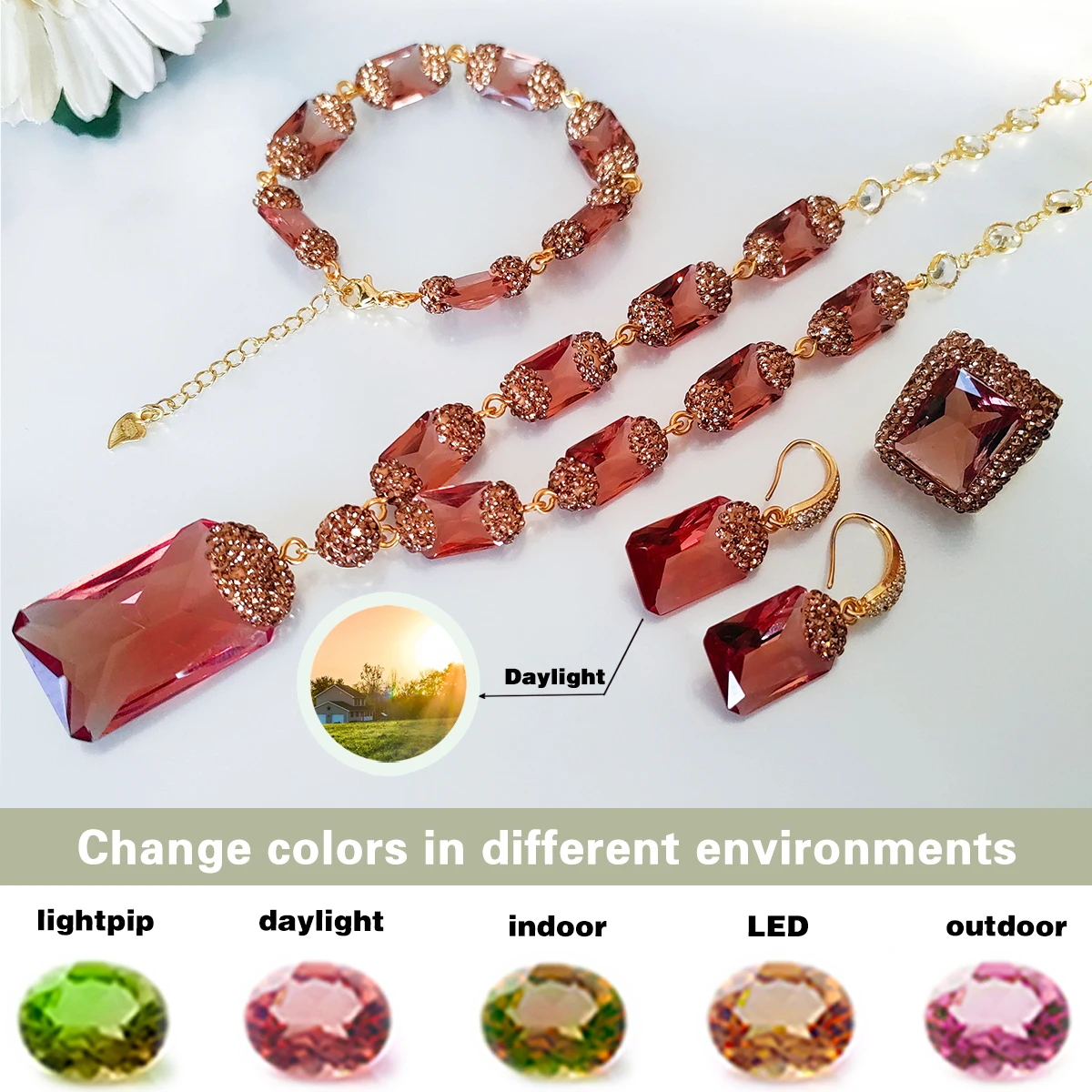 Anillo-Rectangular-de-diasporo-que-cambia-de-Color-pendientes-pulsera ...