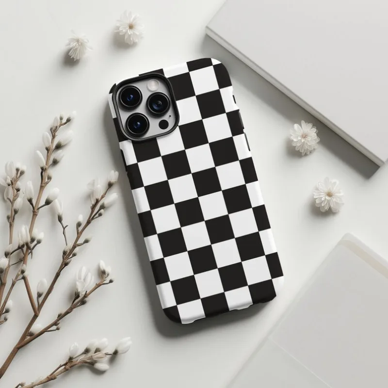 Black-and-White-Checkered-Phone-Case-For-IPHONE-15PRO-MAX-14-13-12-11 ...