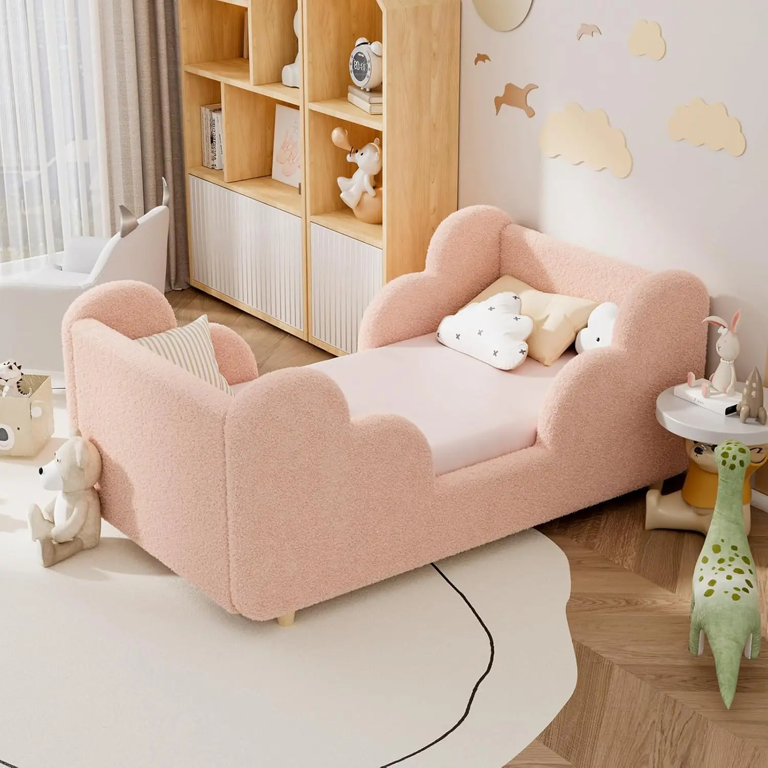 Toddler Bed - Toddler Floor Bed, Kid Bed Frame with Rails & Headboard ...