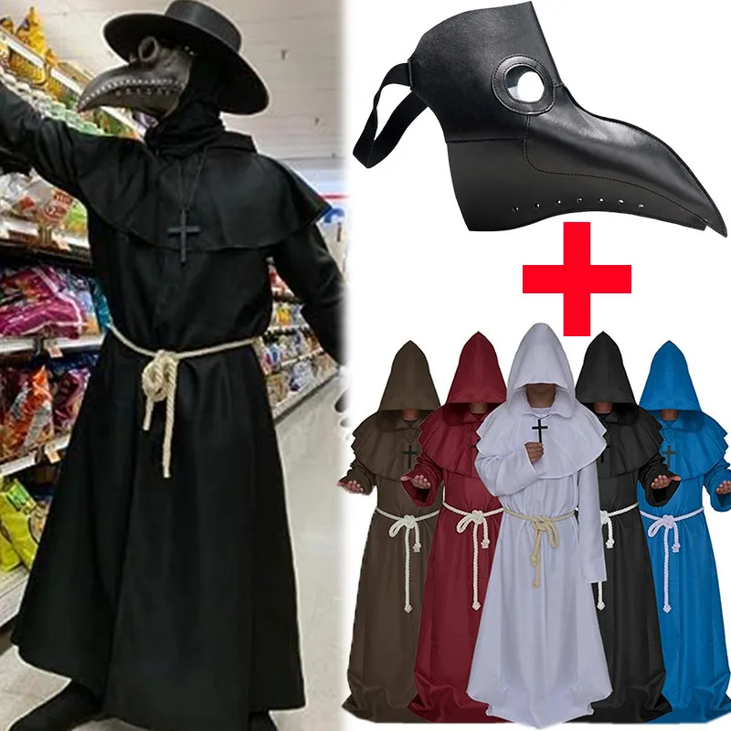 New-Plague-Doctor-Cosplay-Costume-Medieval-Hooded-Robe-Steampunk-Terror ...
