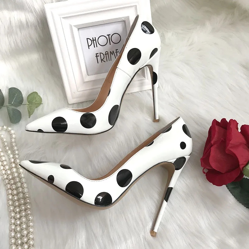 Free-Shipping-White-Patent-Leather-With-Black-Dot-Circle-High-Heeled ...