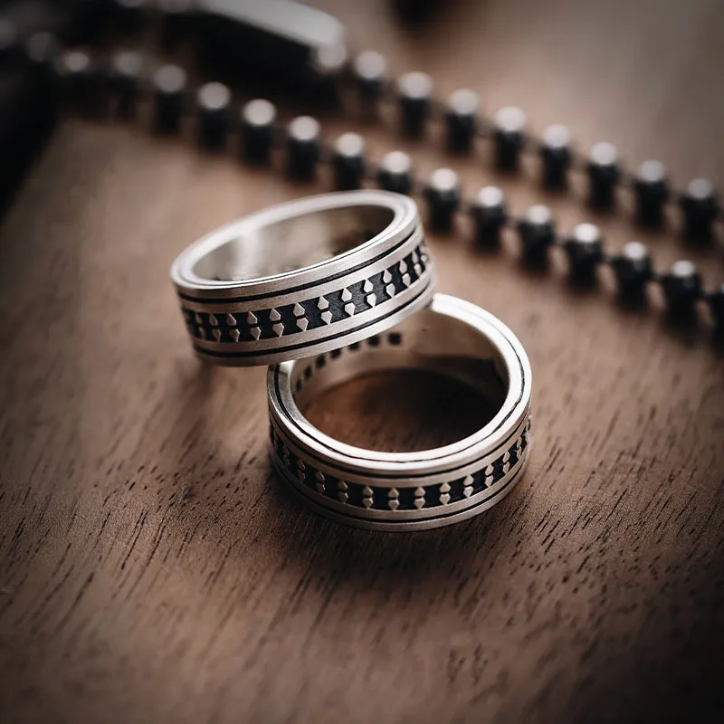 Temperament-Thai-Silver-Ring-For-Men-Simple-Geometry-Black-Line-Rings ...
