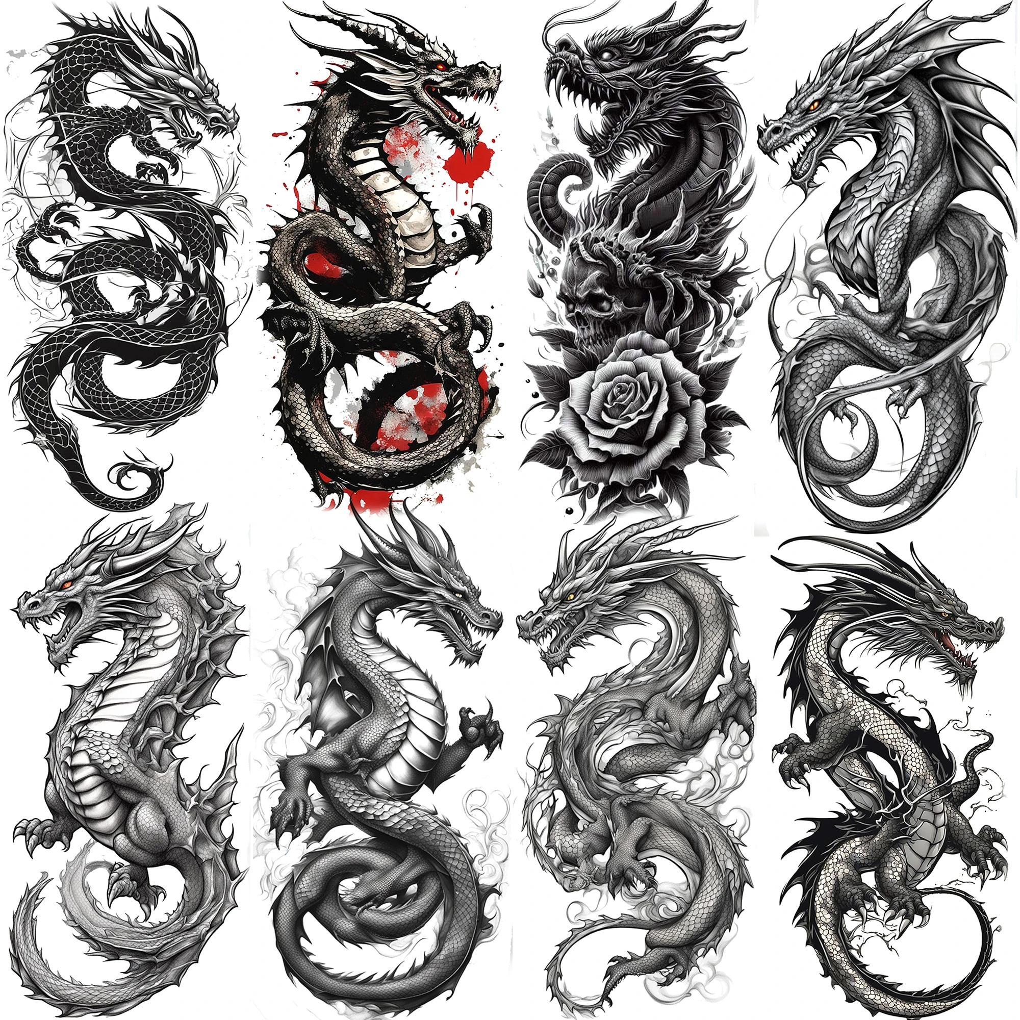 1 Sheet Cool Fierce Roaring Dragon Temporary Tattoos For Men Women ...