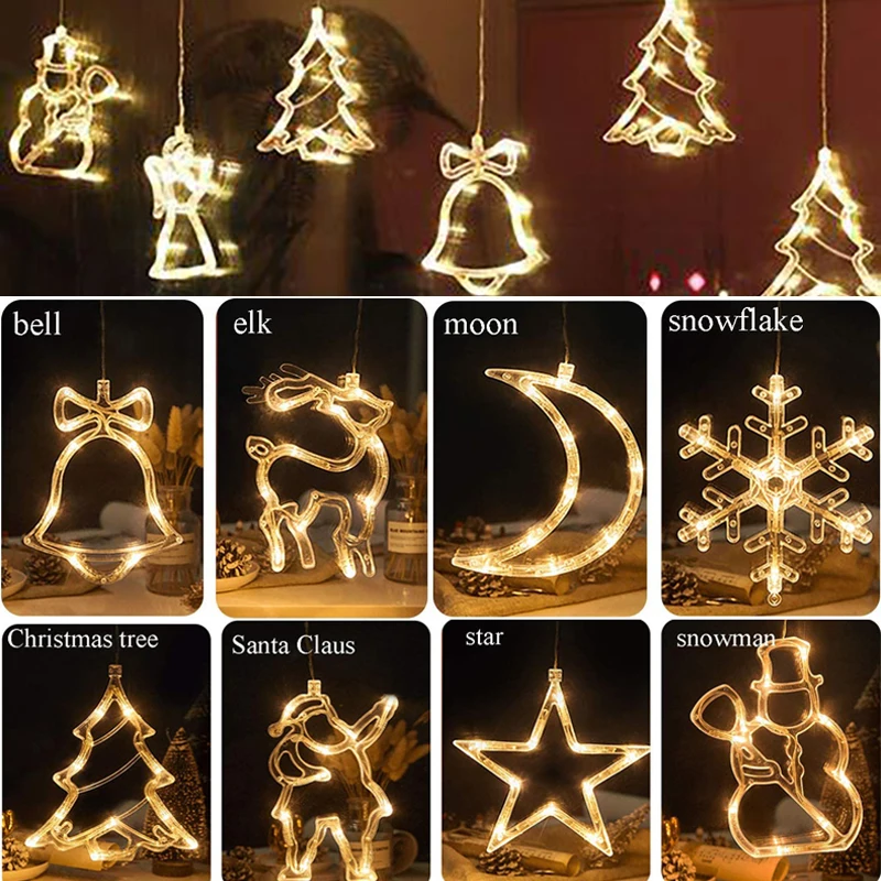 Christmas-Snowflake-LED-Lights-Suction-Cup-Santa-Snowman-Star-Lamp-For ...