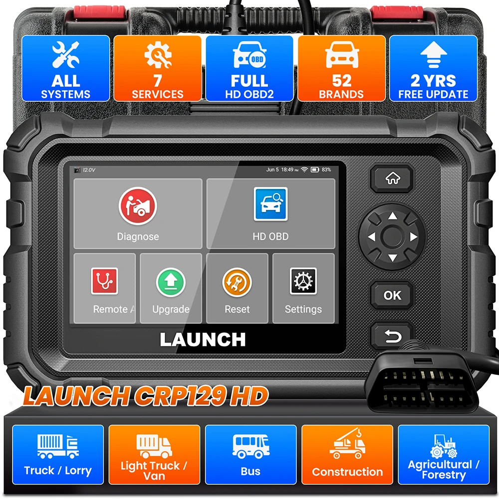 LAUNCH X431 CRP129 HD OBD2 Scanner All Systems Heavy Duty Scan 24V ...